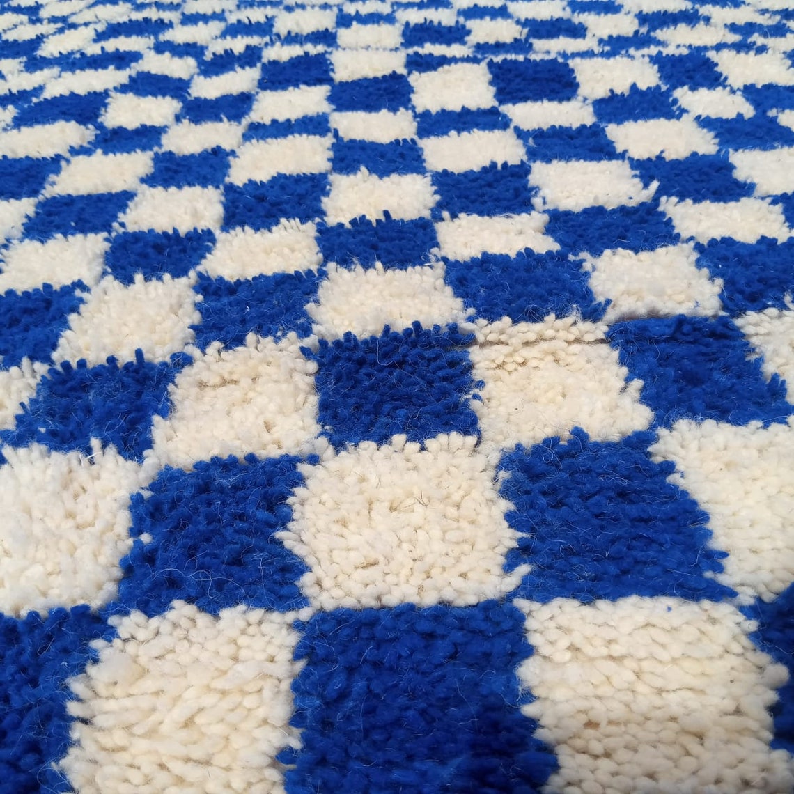Checkered Rug Blue Checker Moroccan Rugs Runner Handmade - Etsy