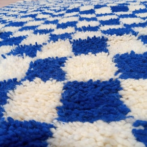 Checkered Rug Blue, Checker Moroccan Rugs Runner, Handmade Shaggy ...