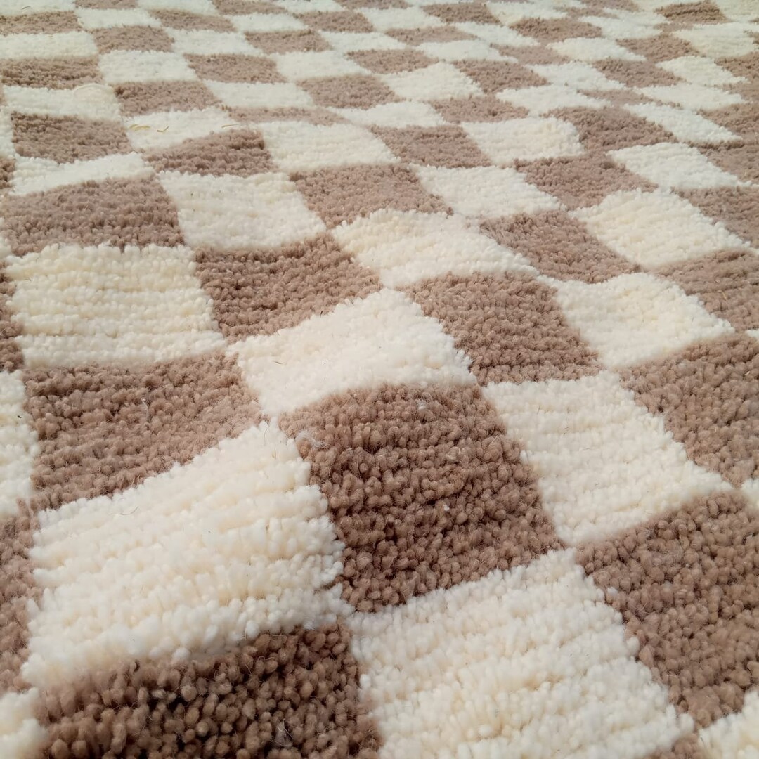 Checkered Rug Dark Beige , Checker Moroccan Boho Rugs Runner, Handmade ...
