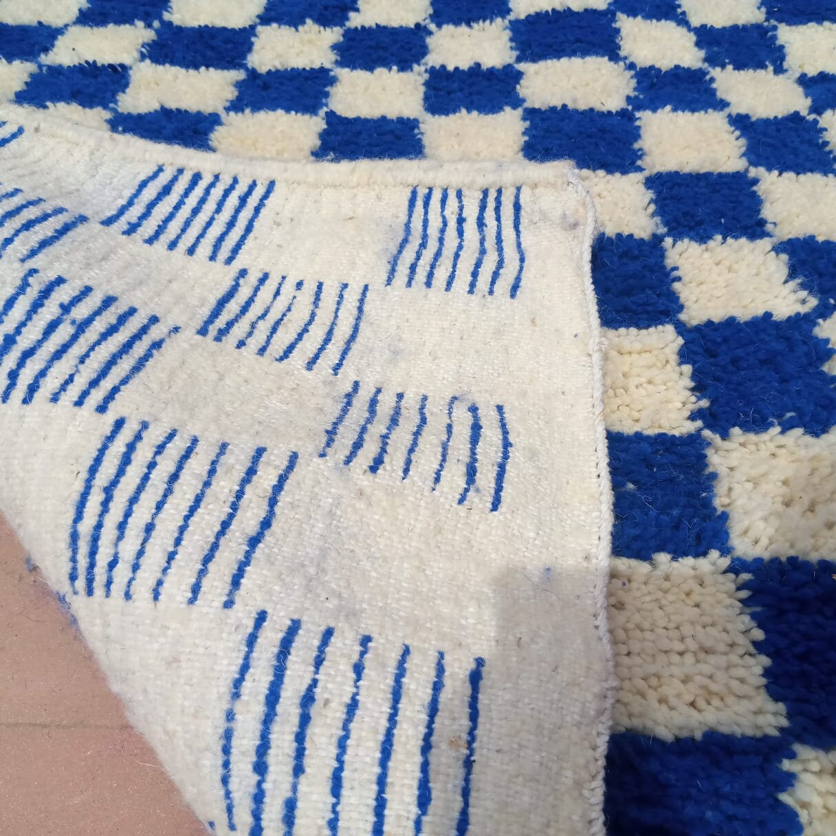 Checkered Rug Blue Checker Moroccan Rugs Runner Handmade - Etsy