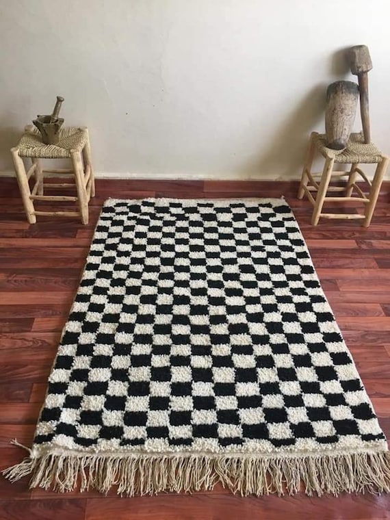 Checkered Black and White Berber Rug / Checkerboard Moroccan - Etsy
