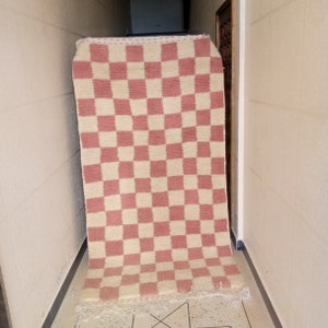 Pink Checkered Rug, Handmade Wool Rug, Moroccan Checkerboard Rug for ...