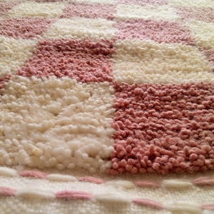 Pink Checkered Rug, Handmade Wool Rug, Moroccan Checkerboard Rug for ...