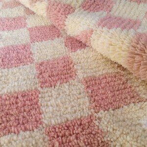 Pink Checkered Rug, Handmade Wool Rug, Moroccan Checkerboard Rug for ...