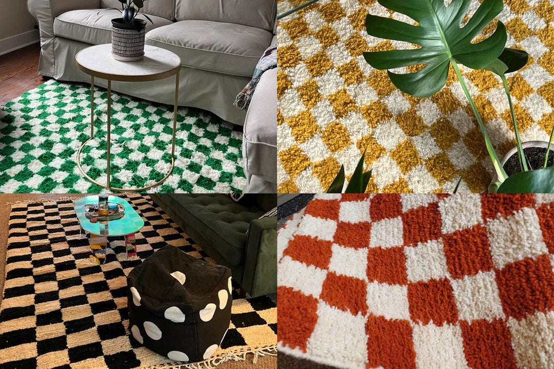 Checkered Rug Moroccan Checkerboard Carpet, Checkered Rug Orange Green ...
