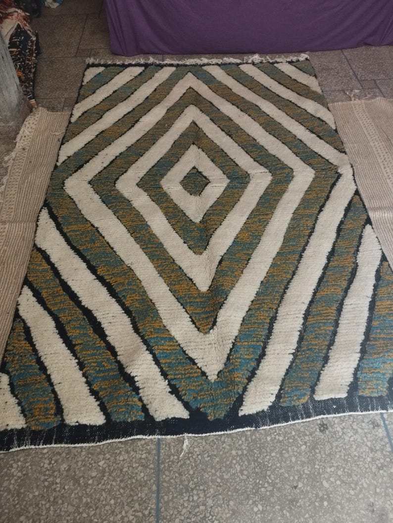 Moroccan Geometric Rug 5x8, 4x6, 3x5 – Handmade Berber Rug, White Blue ...