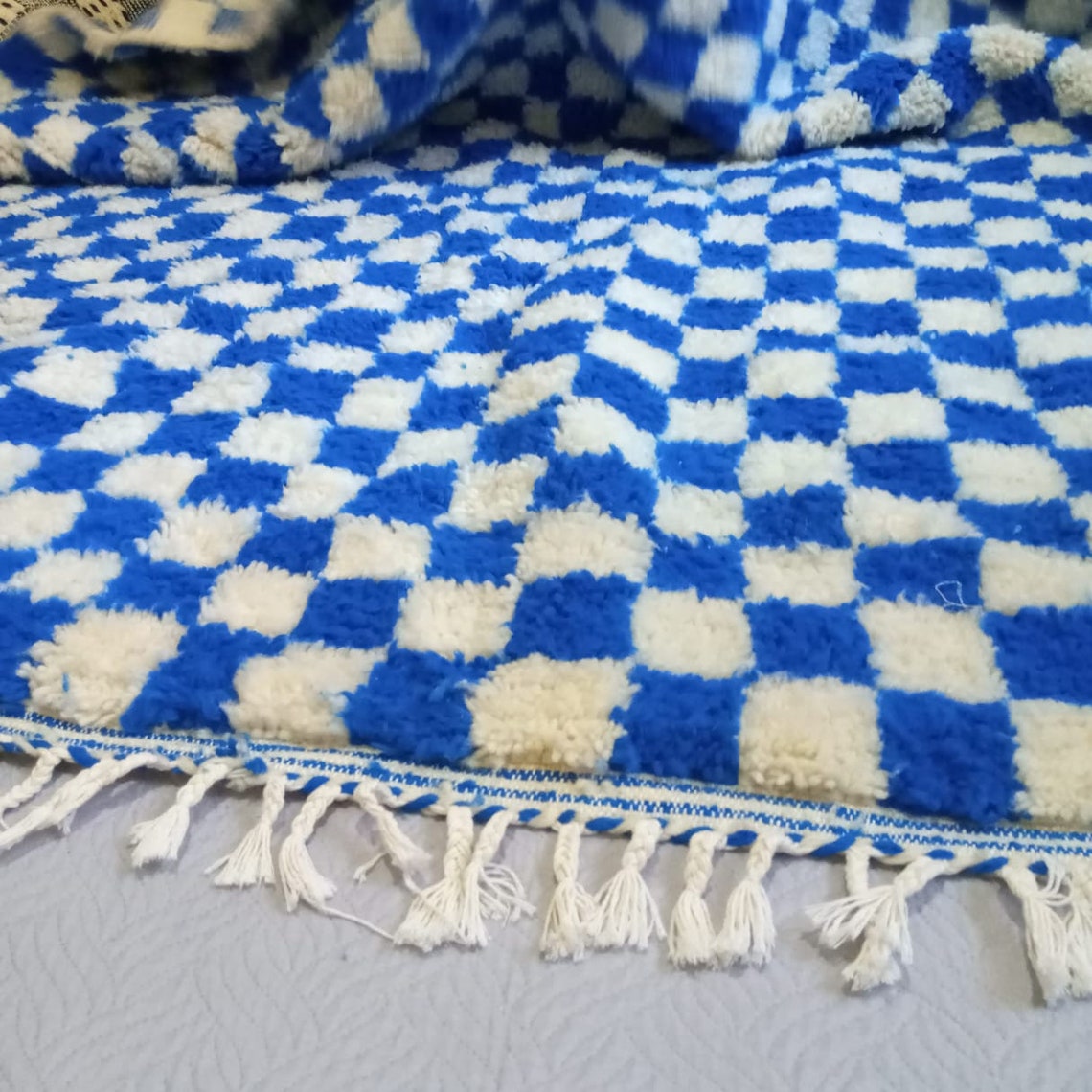Checkered Rug Blue Checker Moroccan Rugs Runner Handmade - Etsy
