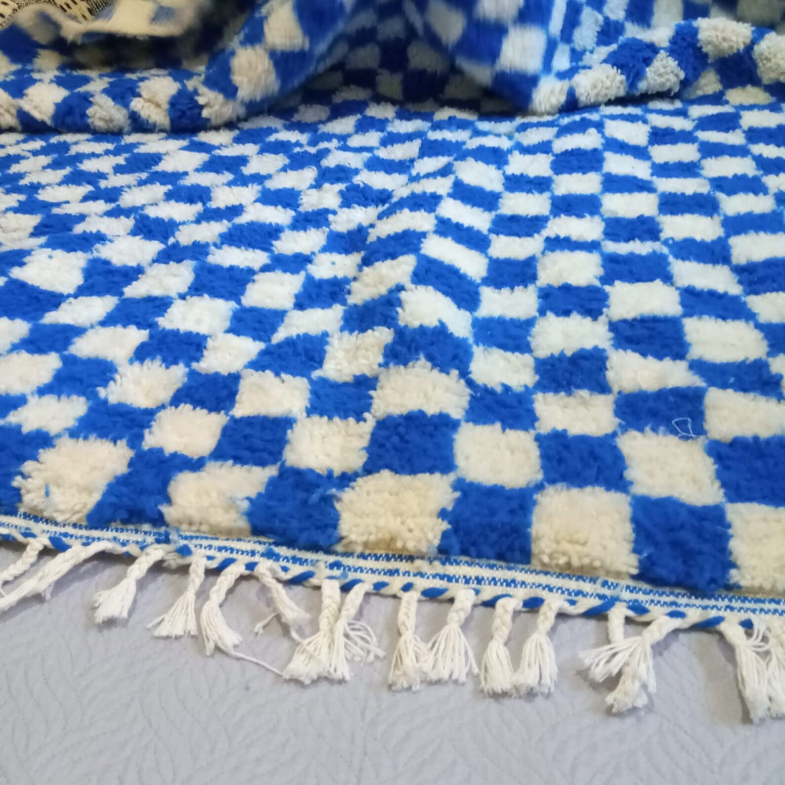 Checkered Rug Blue Checker Moroccan Rugs Runner Handmade - Etsy
