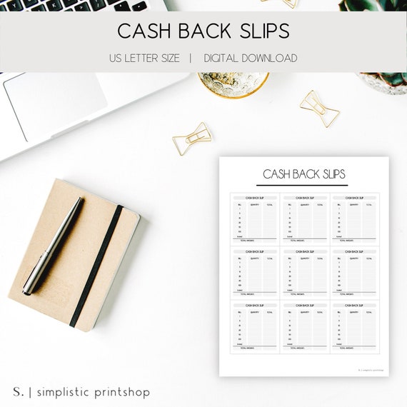 Cash Back Slips Printable Bank Slips Cash Breakdown Bank | Etsy