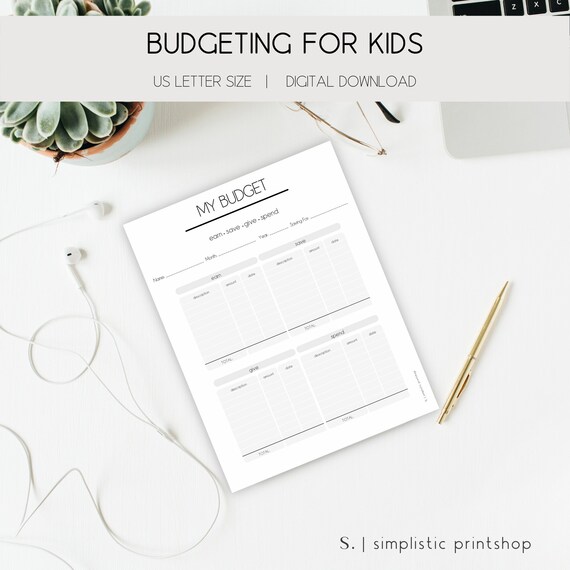 Budgeting for Kids Budget Printables Simple Budgeting | Etsy