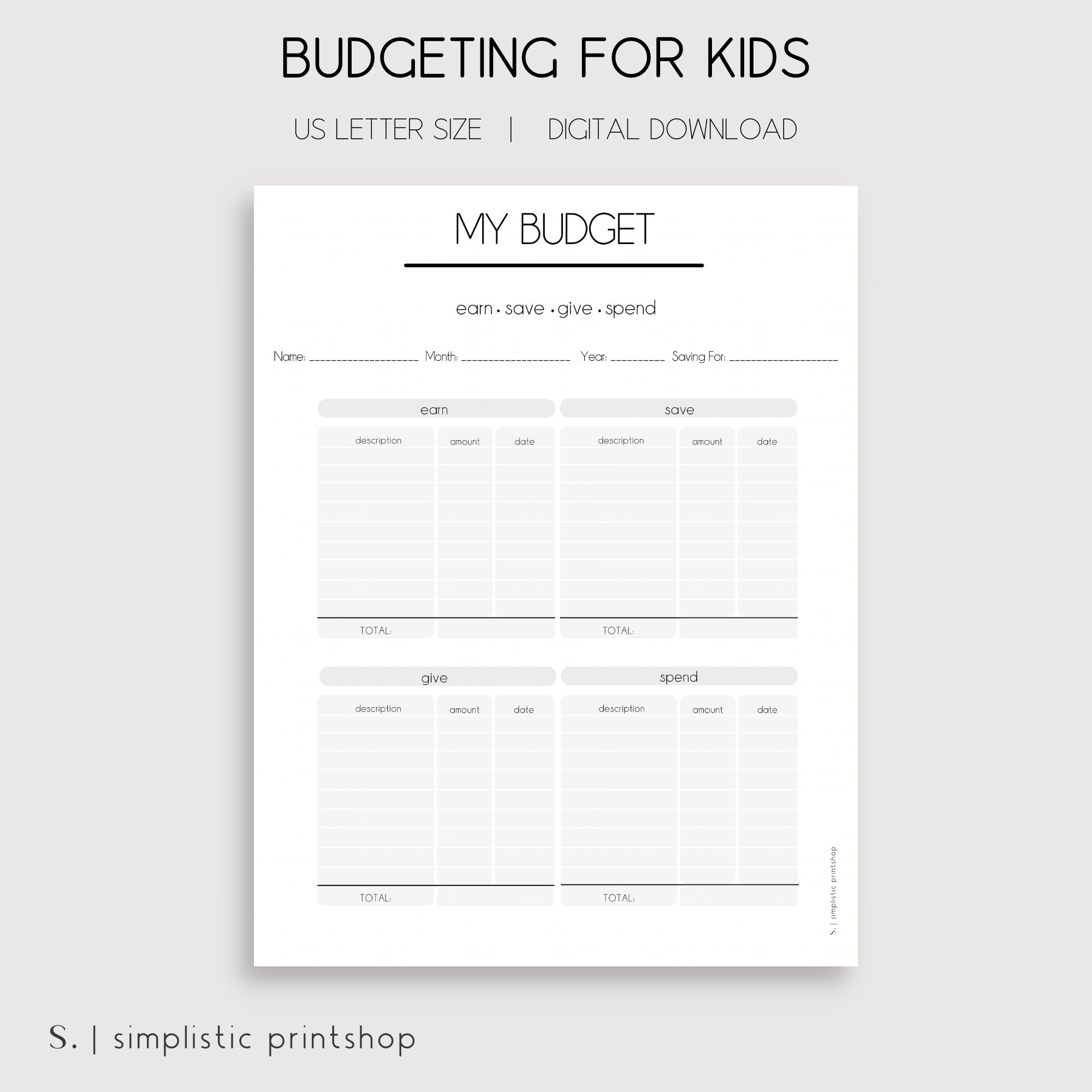 Budgeting for Kids | Budget Printables | Simple Budgeting Organizer ...
