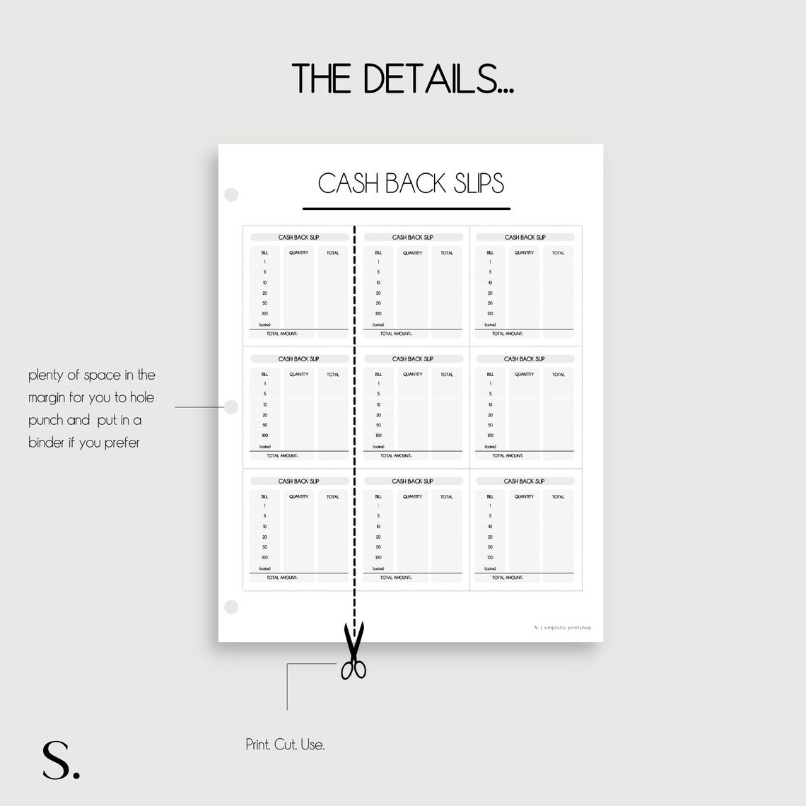 Cash Back Slips Printable Bank Slips Cash Breakdown Bank Slips Teller ...