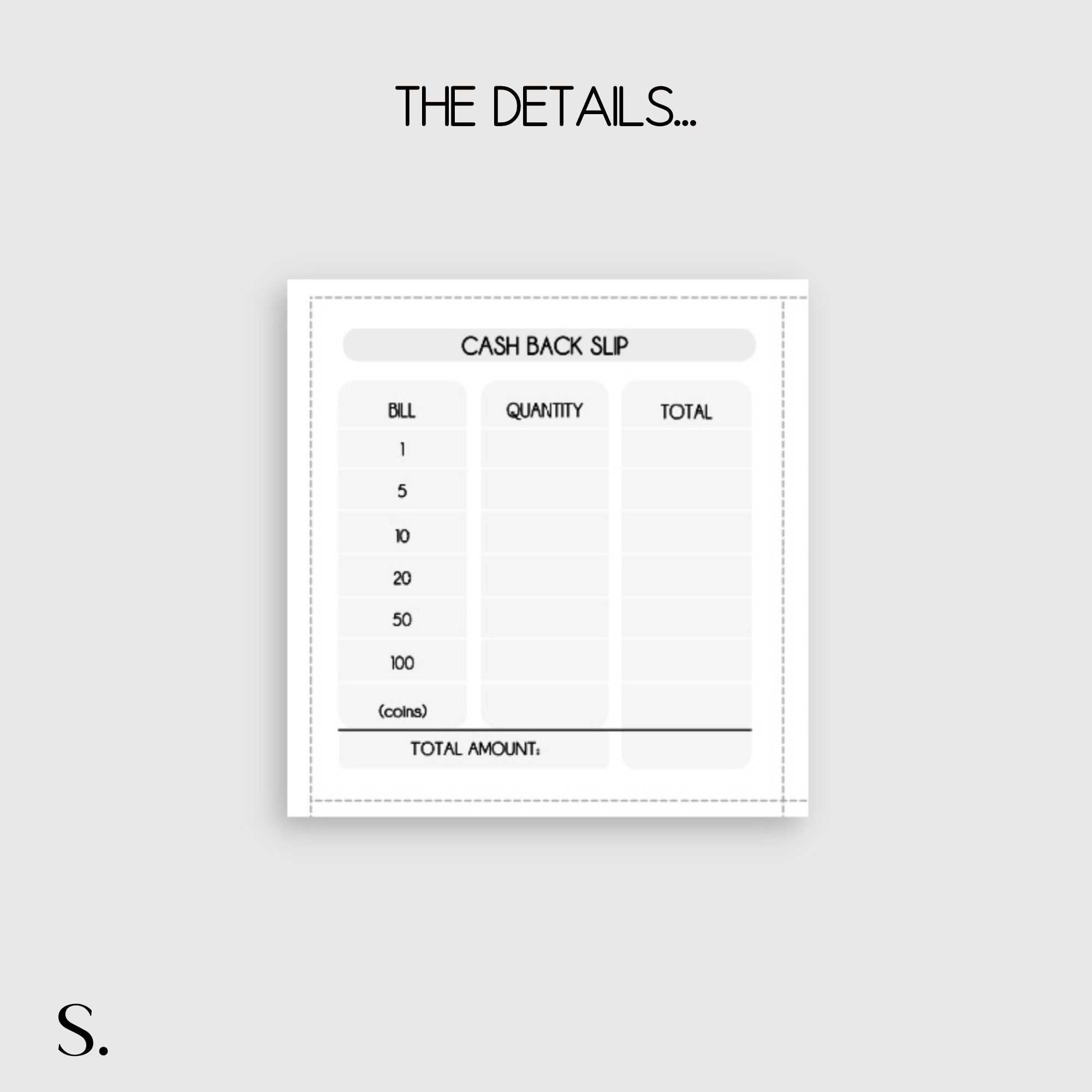 Cash Back Slips Printable Bank Slips Cash Breakdown Bank Slips Teller ...