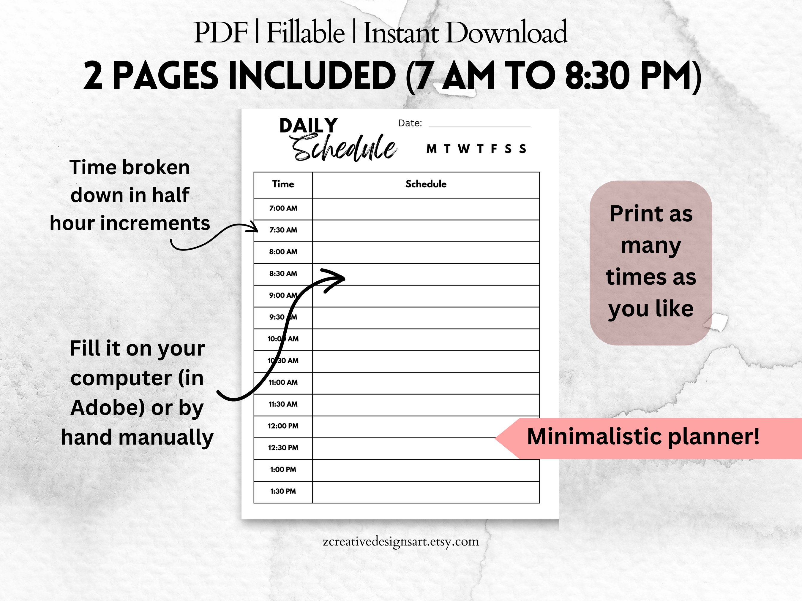Minimalistic Daily Schedule Planner Efficient Task Planner Daily Task ...