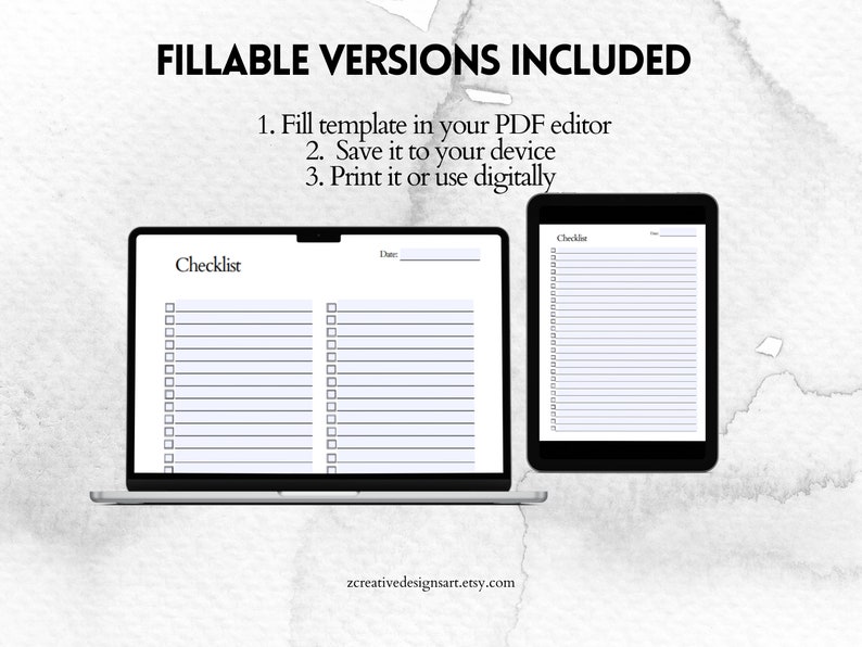 Digital Blank Checklist Templates | Printable & Fillable | Simple ...