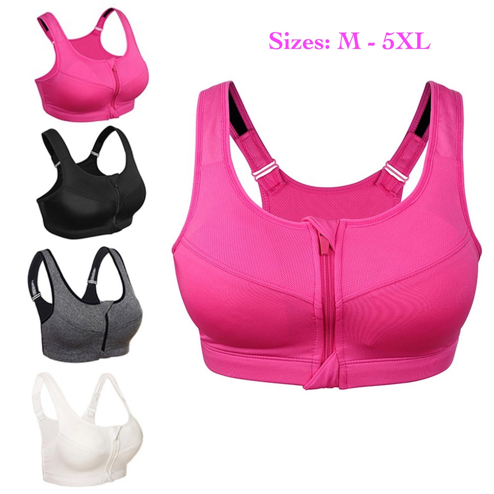 Max Support Front Close Sport Bra Front Zipper Bra Racerback Etsy