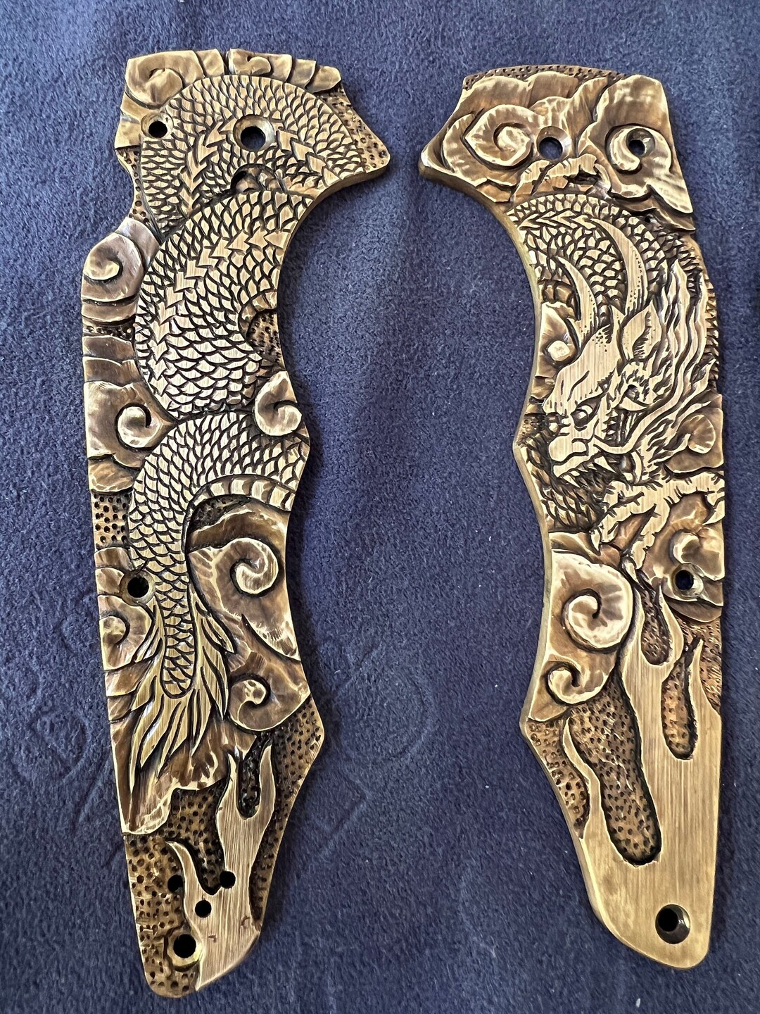 Hand-carved Brass Scales for Spyderco Yojumbo – Custom Knife Handles ...