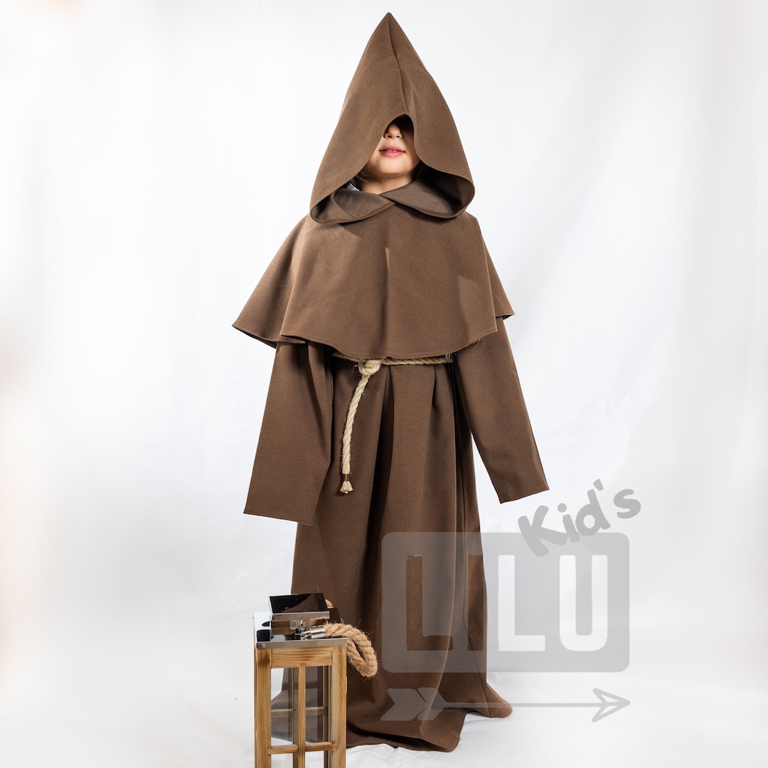 Halloween Children Hermit Costume, Medieval Monk Robe With Hood ...