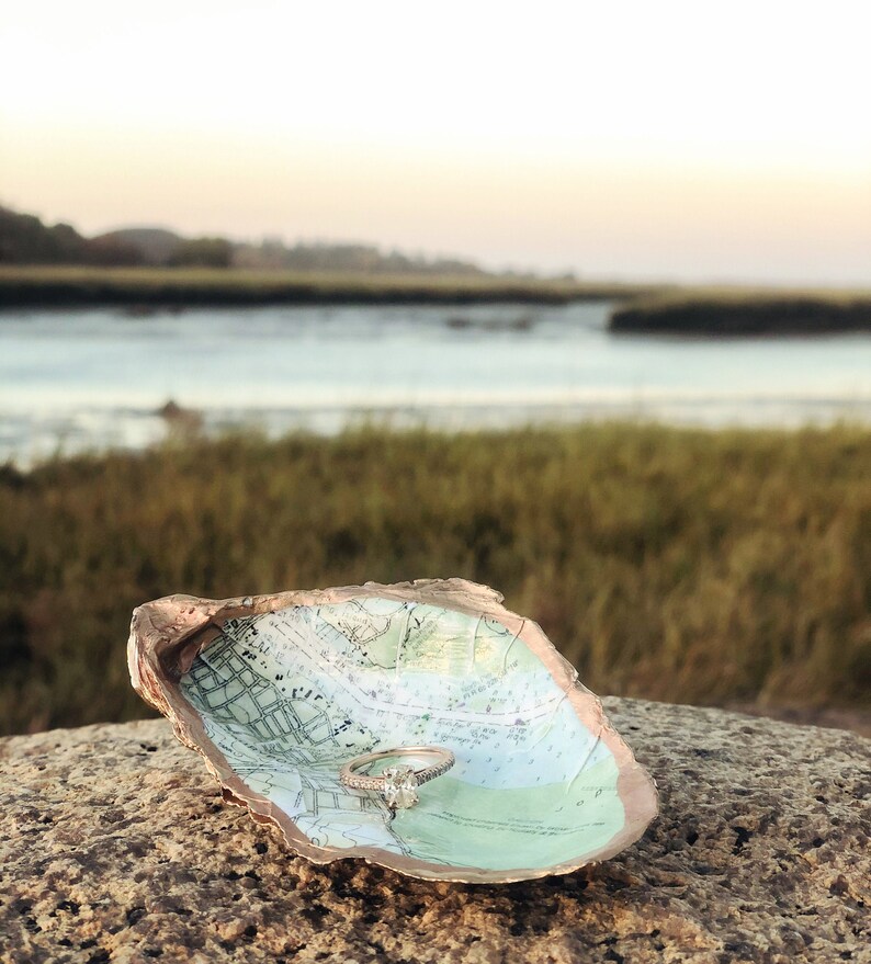 CUSTOM Hand Painted Oyster Shell With Nautical Map | Etsy