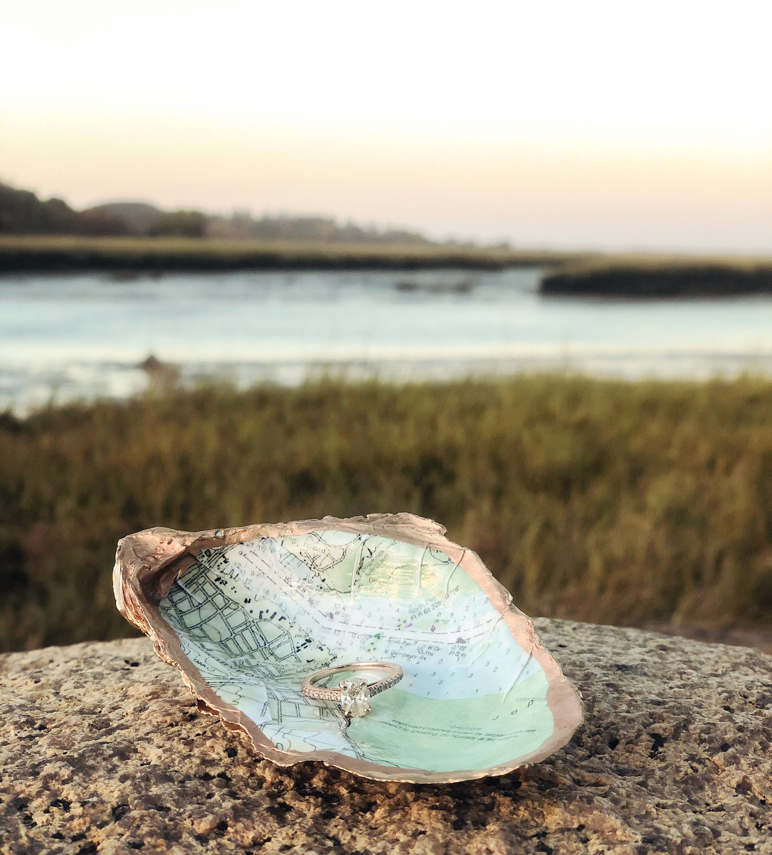 CUSTOM Hand Painted Oyster Shell With Nautical Map | Etsy