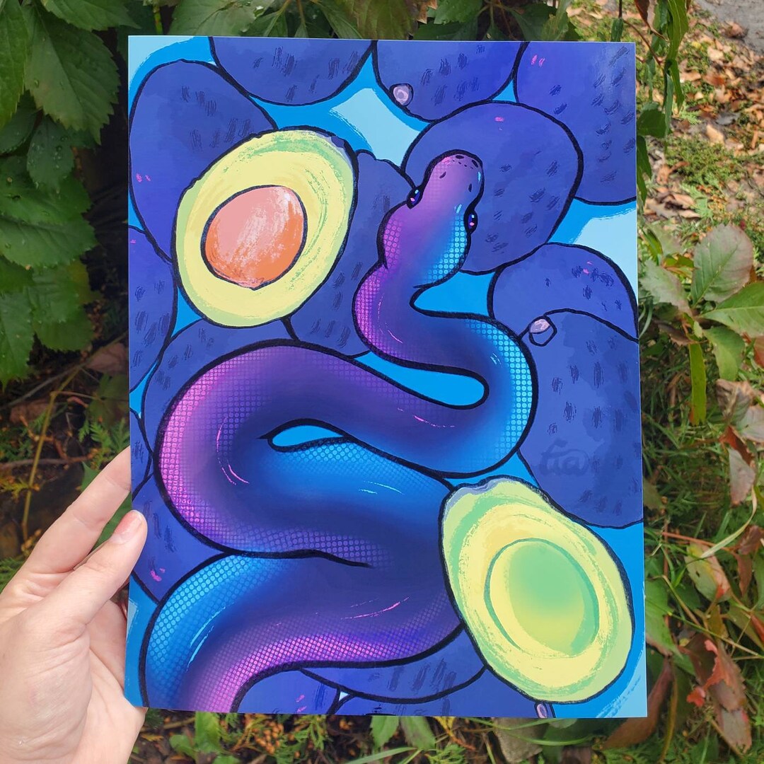 Rainbow Python and Avocados - 8.5 X 11 Print on Glossy Paper - Snake ...