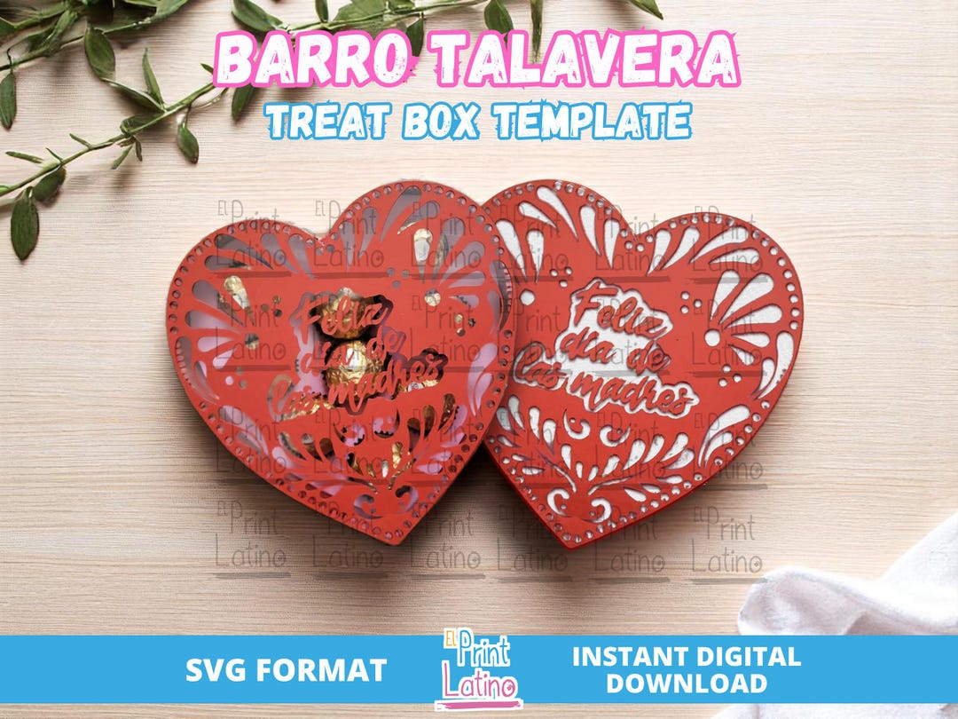 Barro Heart Talavera Box SVG, Latino Paper Crafts, Strawberry Box, Rose ...
