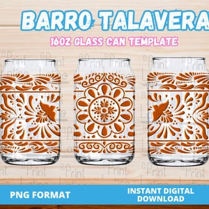 Traditional Mexican Talavera Inspired Barro Version 16oz Glass Can - Etsy