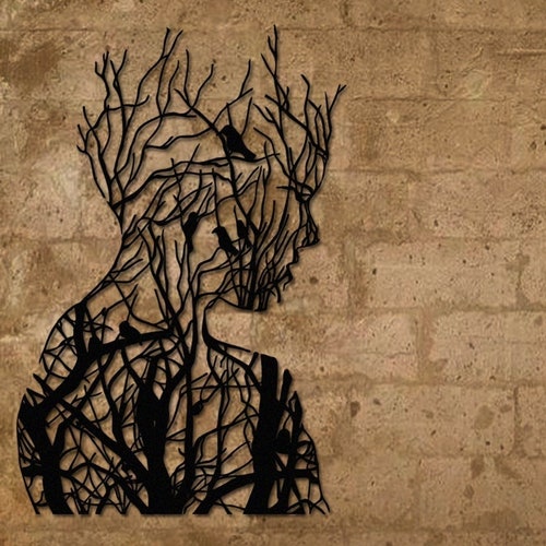 Abstract Tree Face Art Metal Wall Decor Tree With Birds - Etsy