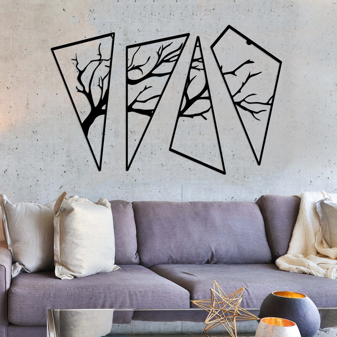 Tree Metal Wall Decor Asymmetric Wall Art Set of 4 Metal - Etsy