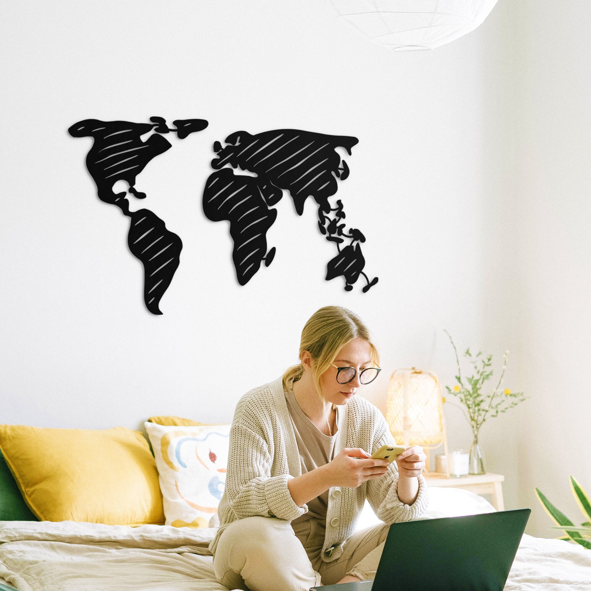 Bold lines metal world map Metal world map wall art Metal | Etsy