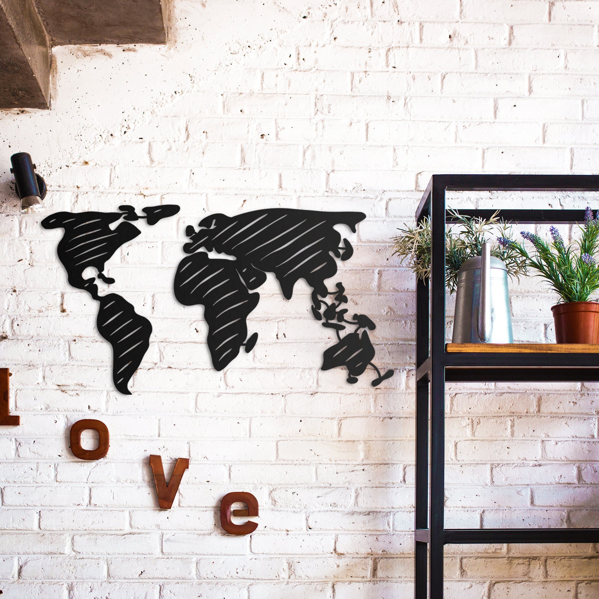 Bold lines metal world map Metal world map wall art Metal | Etsy