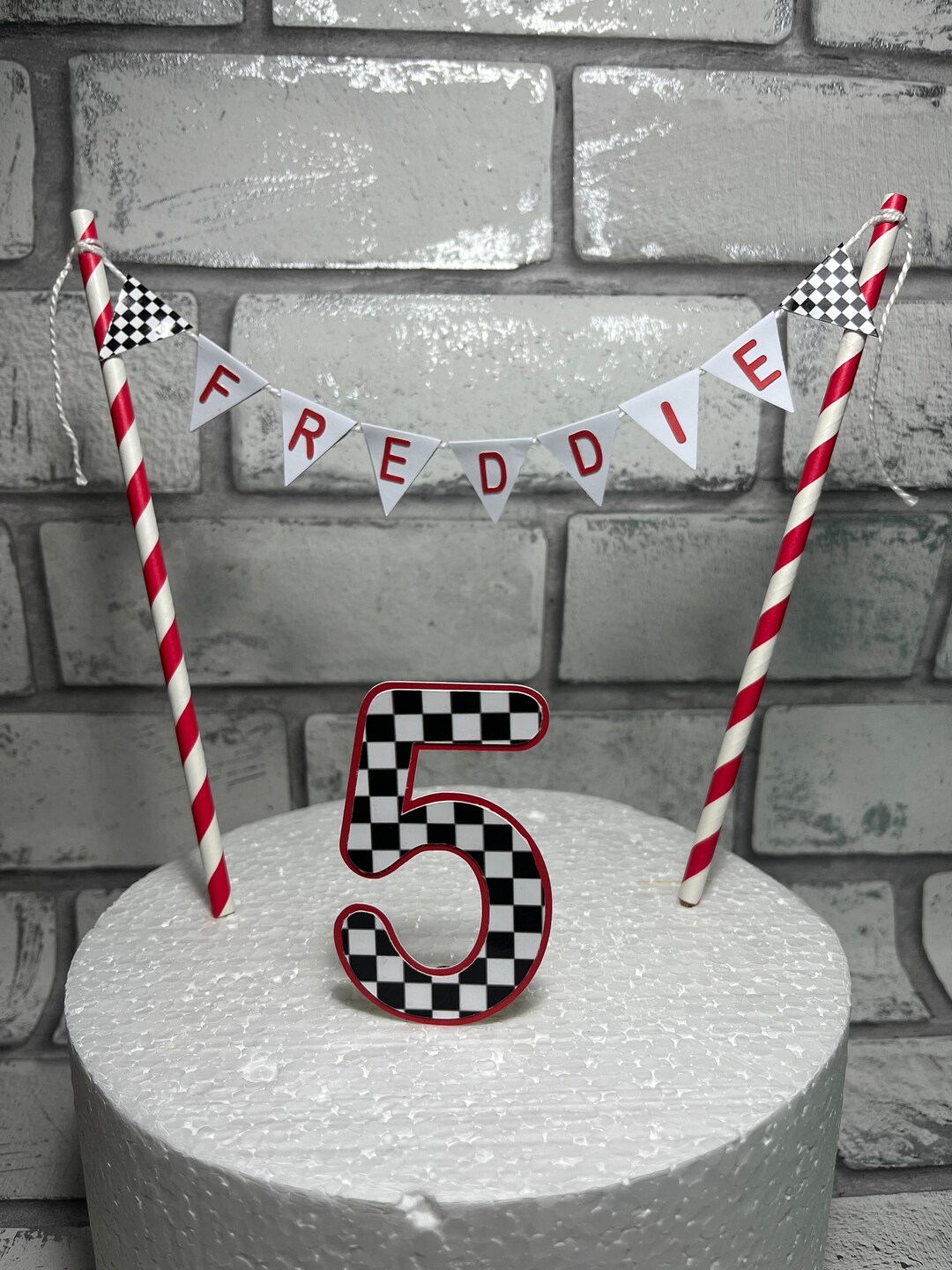 Racing Flag Personalised Cake Topper Bunting Car Cars Checkered Red ...