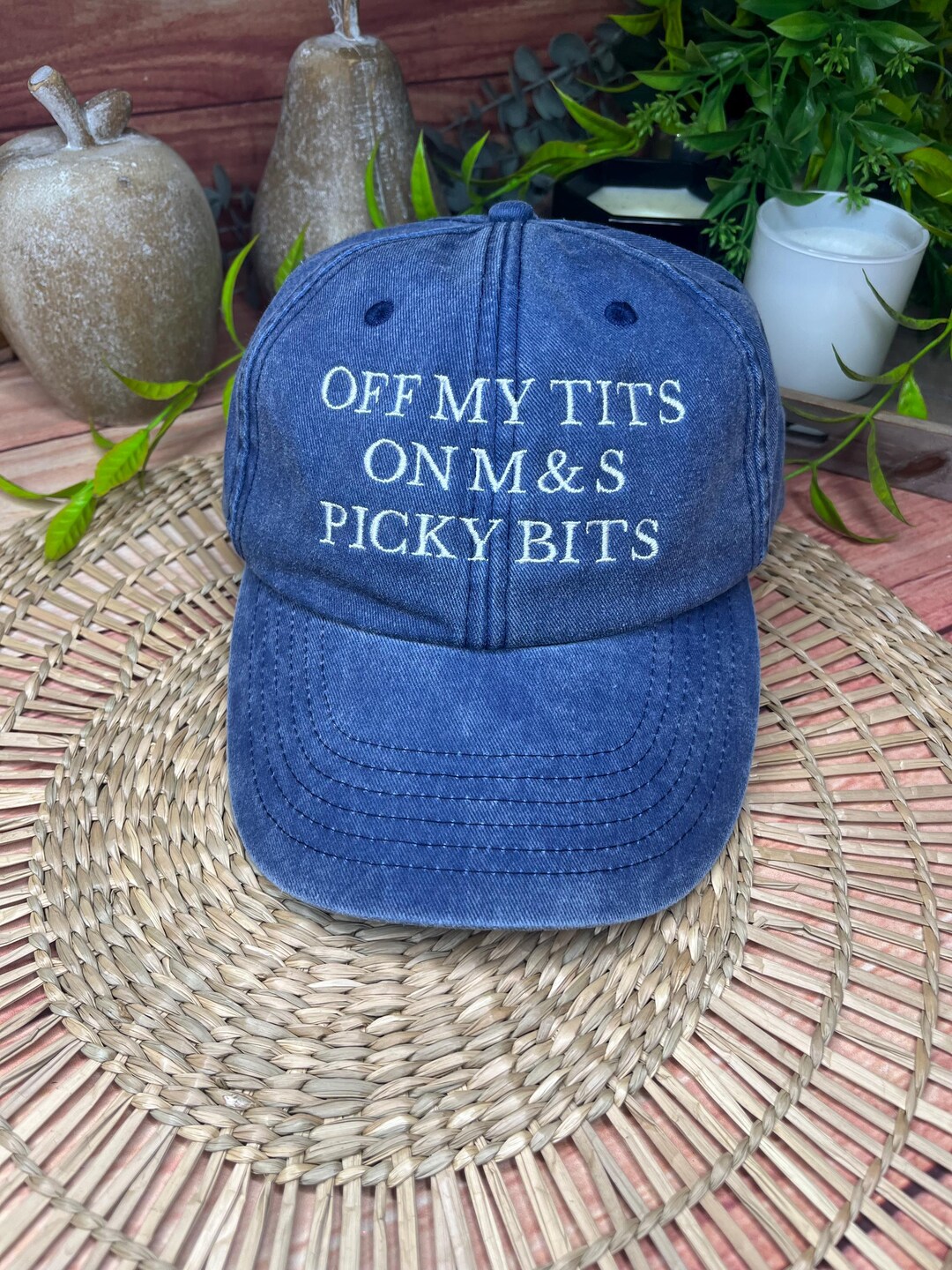 Off My Tits on M & S Picky Bits Embroidery Cap Hat - British Humour ...