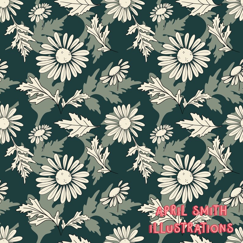 Teal Daisy, Floral Seamless Pattern, Surface Pattern, Non Exclusive ...