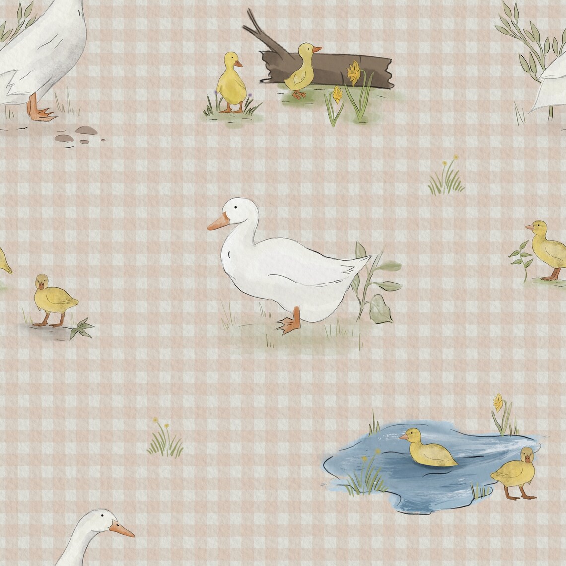 Puddle Duck, Gingham, Seamless Pattern, Surface Pattern, Non Exclusive ...