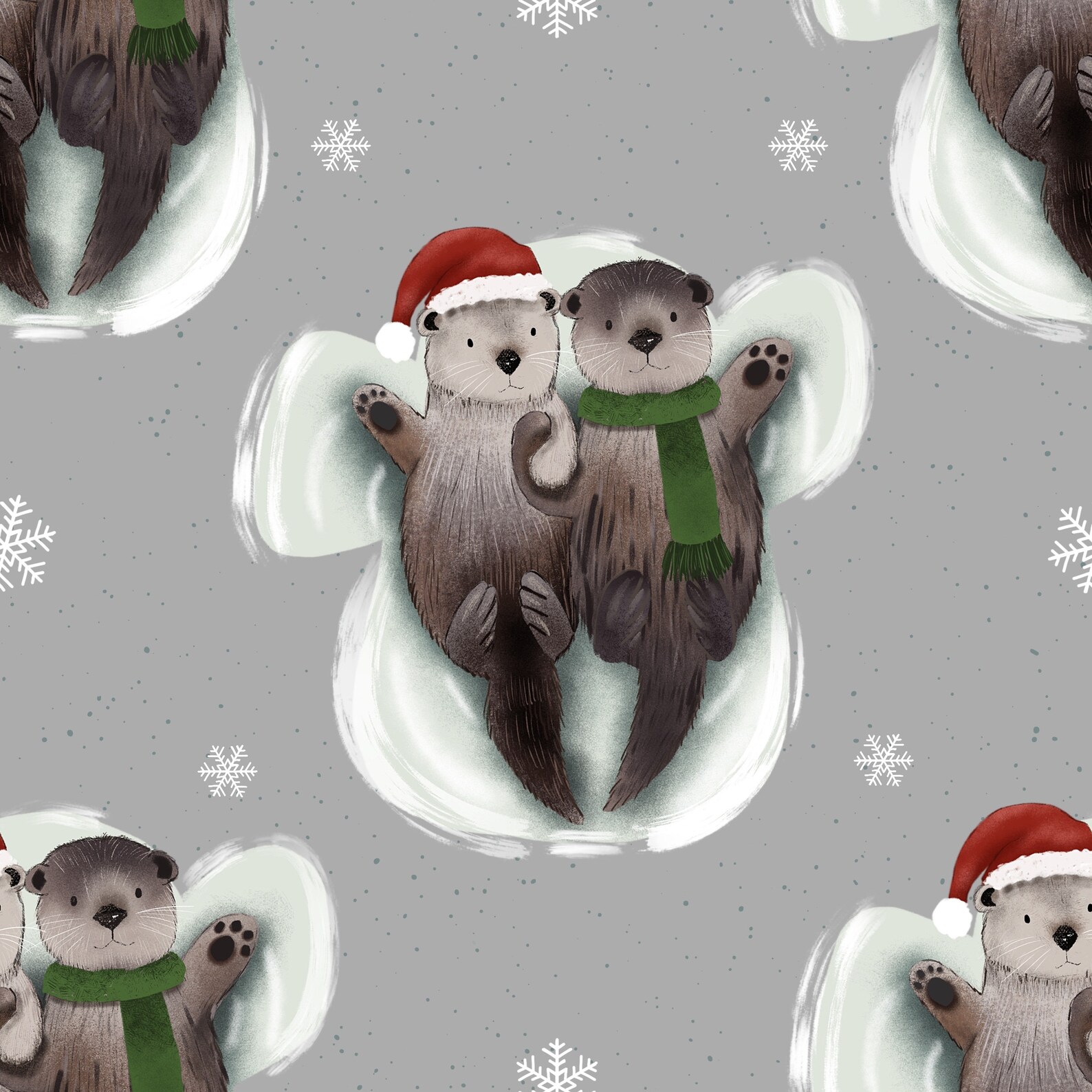 Otter Snow Angels, Christmas, Otter, Sea Otter Seamless Pattern ...