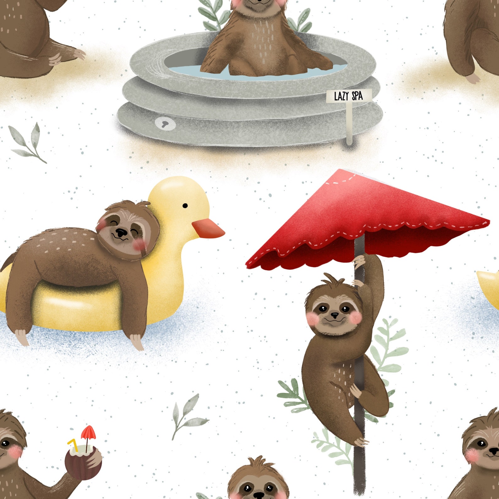 Summer Sloths Sloths Beach Seamless Pattern Surface - Etsy