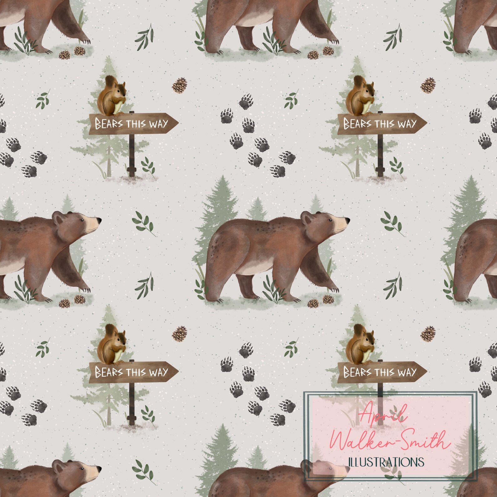 Bear Hunt , Bear, Forest, Watercolour, Seamless Pattern, Surface ...