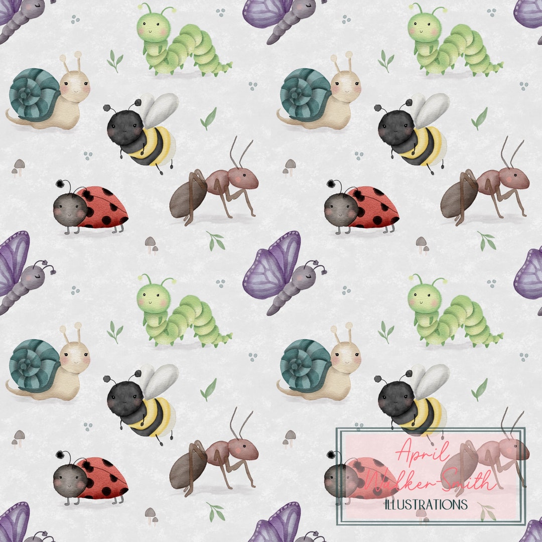 Bugs, Spring, Insects, Watercolour, Seamless Pattern, Surface Pattern ...