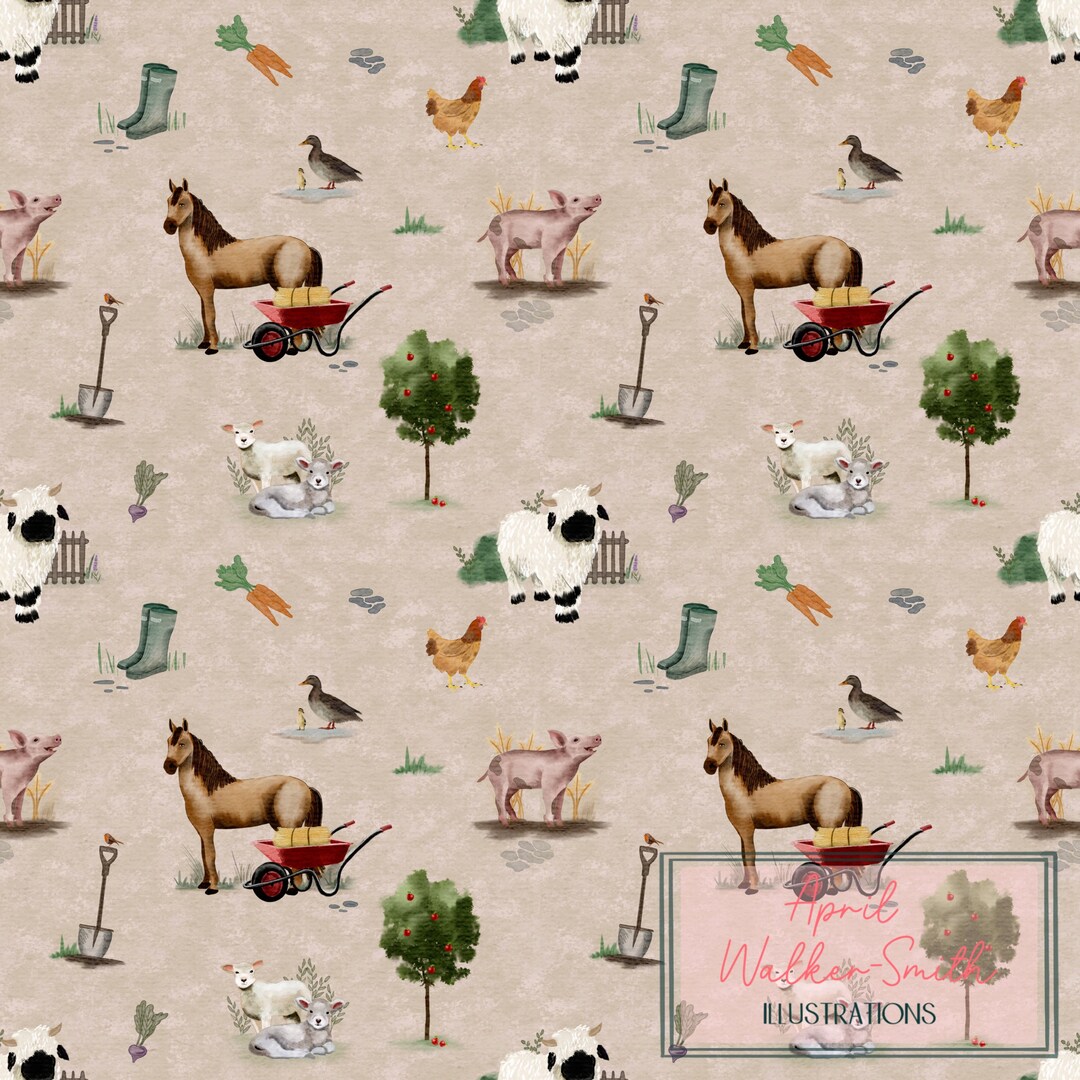 Farm, Farmyard, Farm Animals Seamless Pattern, Surface Pattern, Non ...