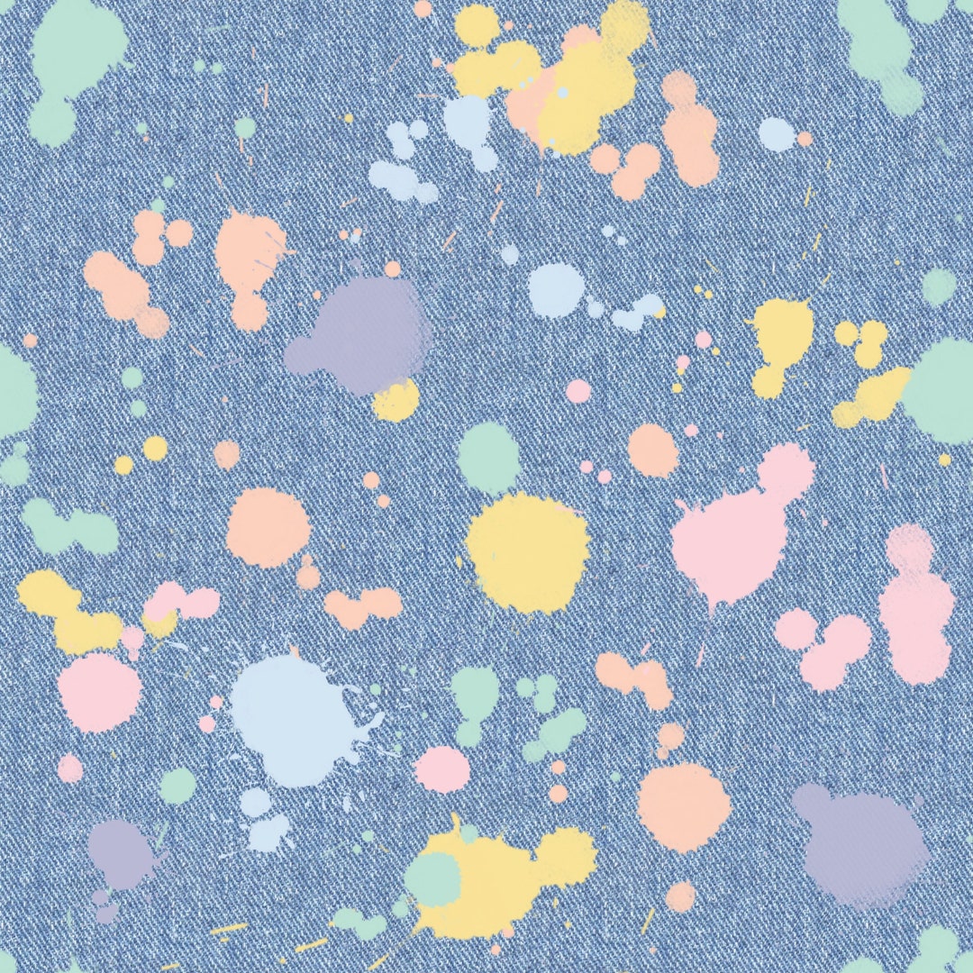Denim Paint Splatters, Pastel, Seamless Pattern, Surface Pattern, Non ...