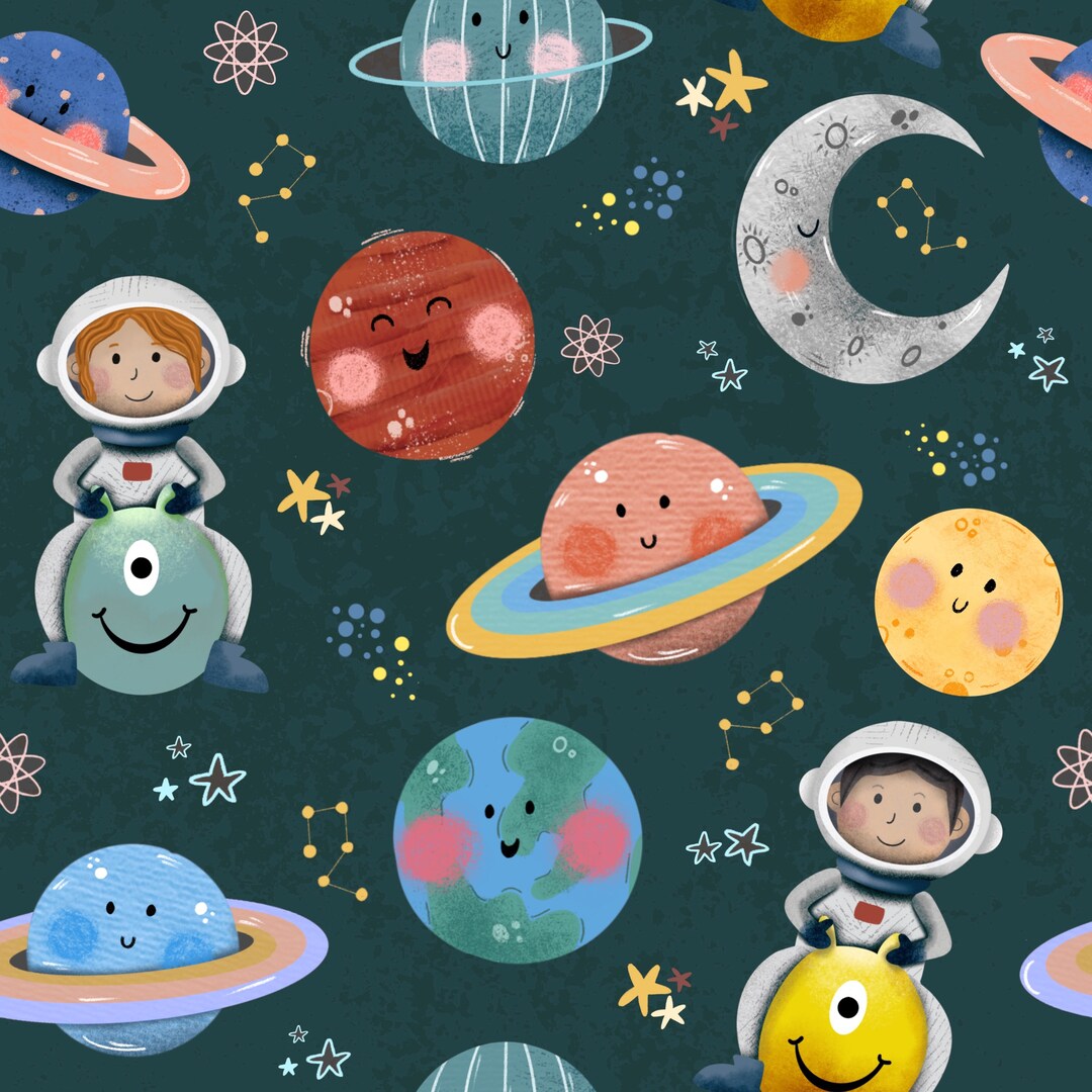 Happy Planets, Space, Seamless Pattern, Surface Pattern, Non Exclusive ...