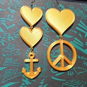 Josuke Asymmetrical Symbol Earrings 3D Printed Heart Drop Earrings Jojo ...