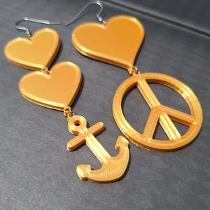 Josuke Asymmetrical Symbol Earrings 3D Printed Heart Drop Earrings Jojo ...