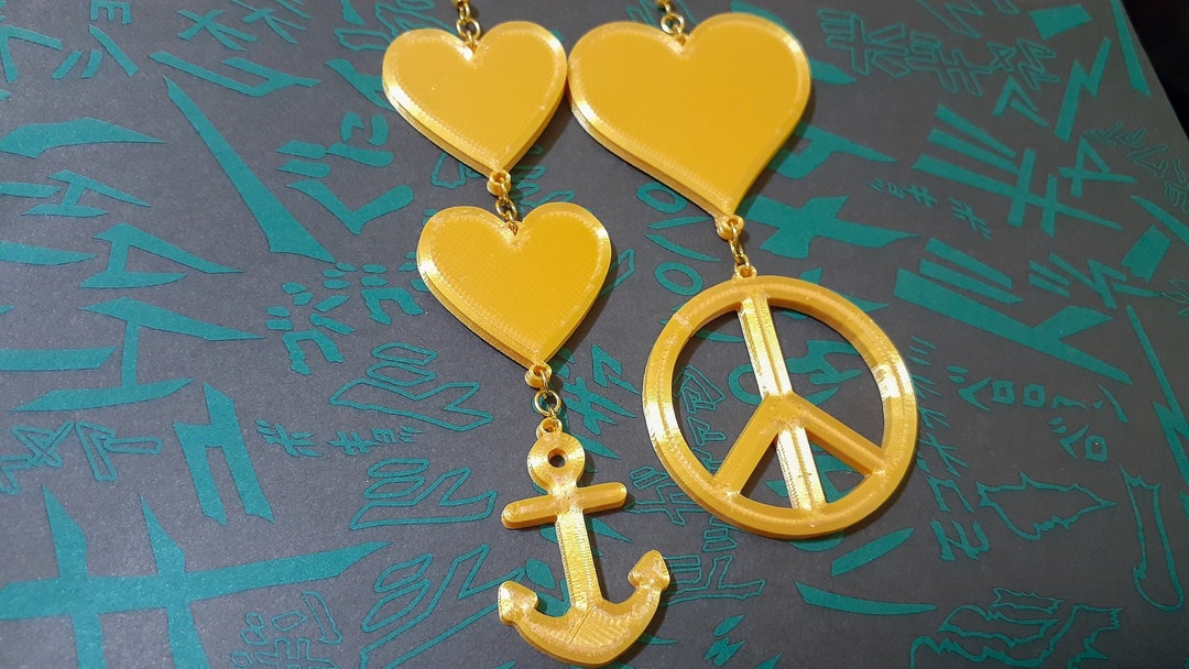 Josuke Asymmetrical Symbol Earrings 3D Printed Heart Drop Earrings Jojo ...