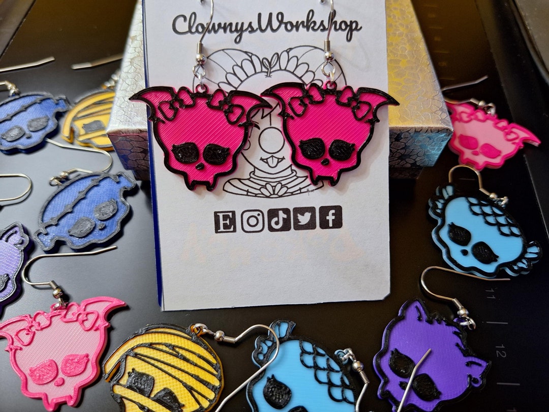 Color Ghouls Monster Skull Earrings: 3D Printed Stainless Steel Jewelry ...
