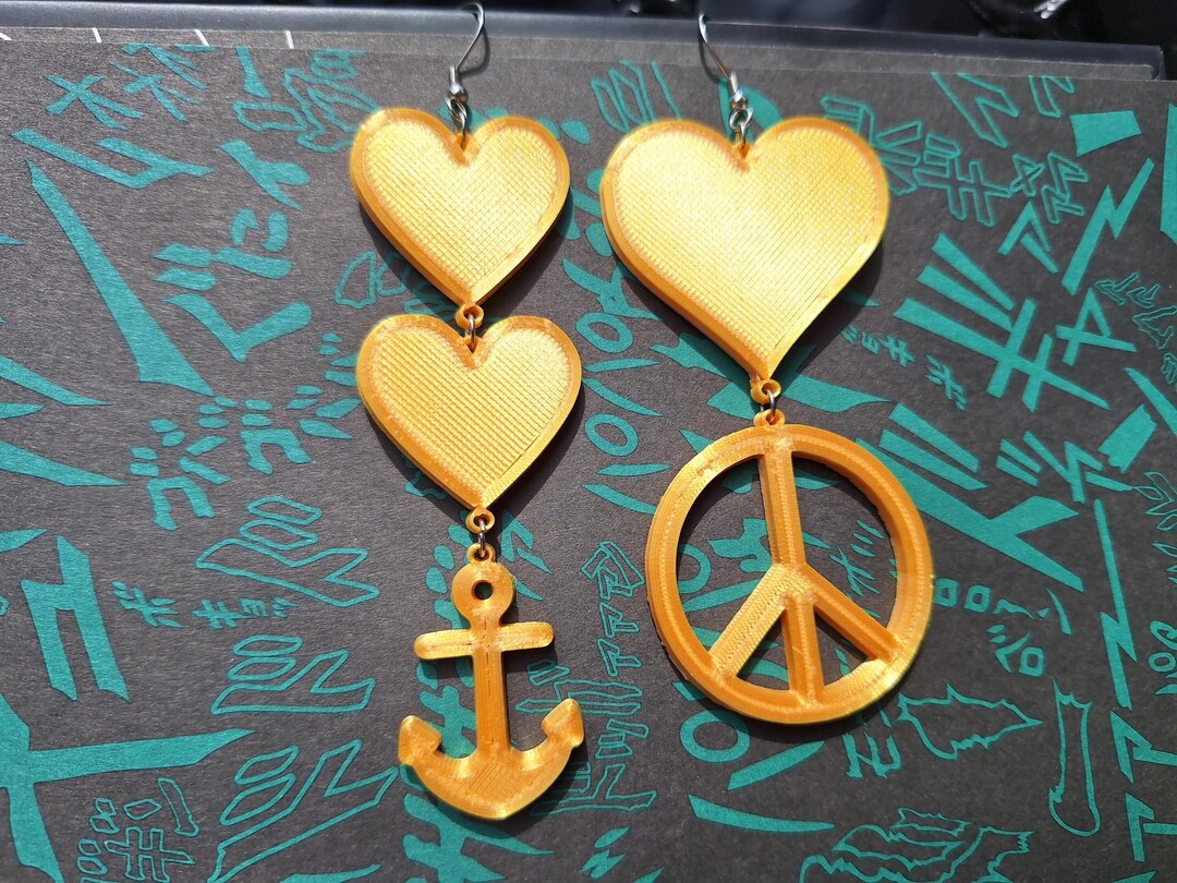 Josuke Asymmetrical Symbol Earrings 3D Printed Heart Drop Earrings Jojo ...