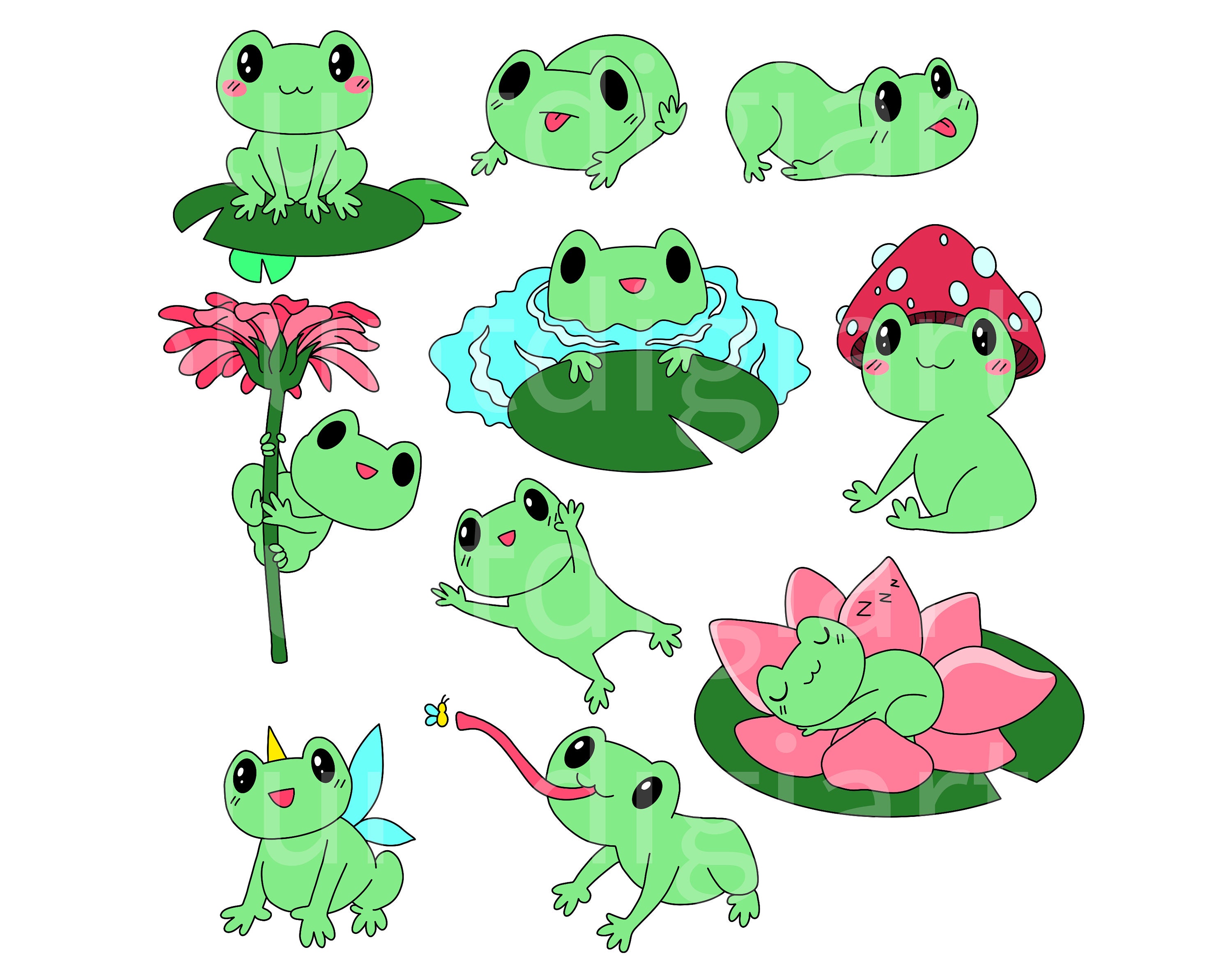 Buy 20 Cute Frog Clipart, Kawaii Clipart, Frog Planner, Planner Clipart ...