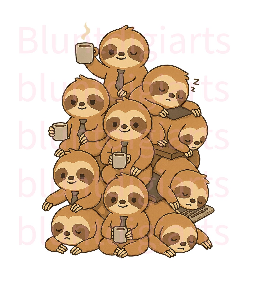 Office Sloth Pile, Sloth Clipart, Kawaii Sloths, Sloth Stickers, Sloths ...