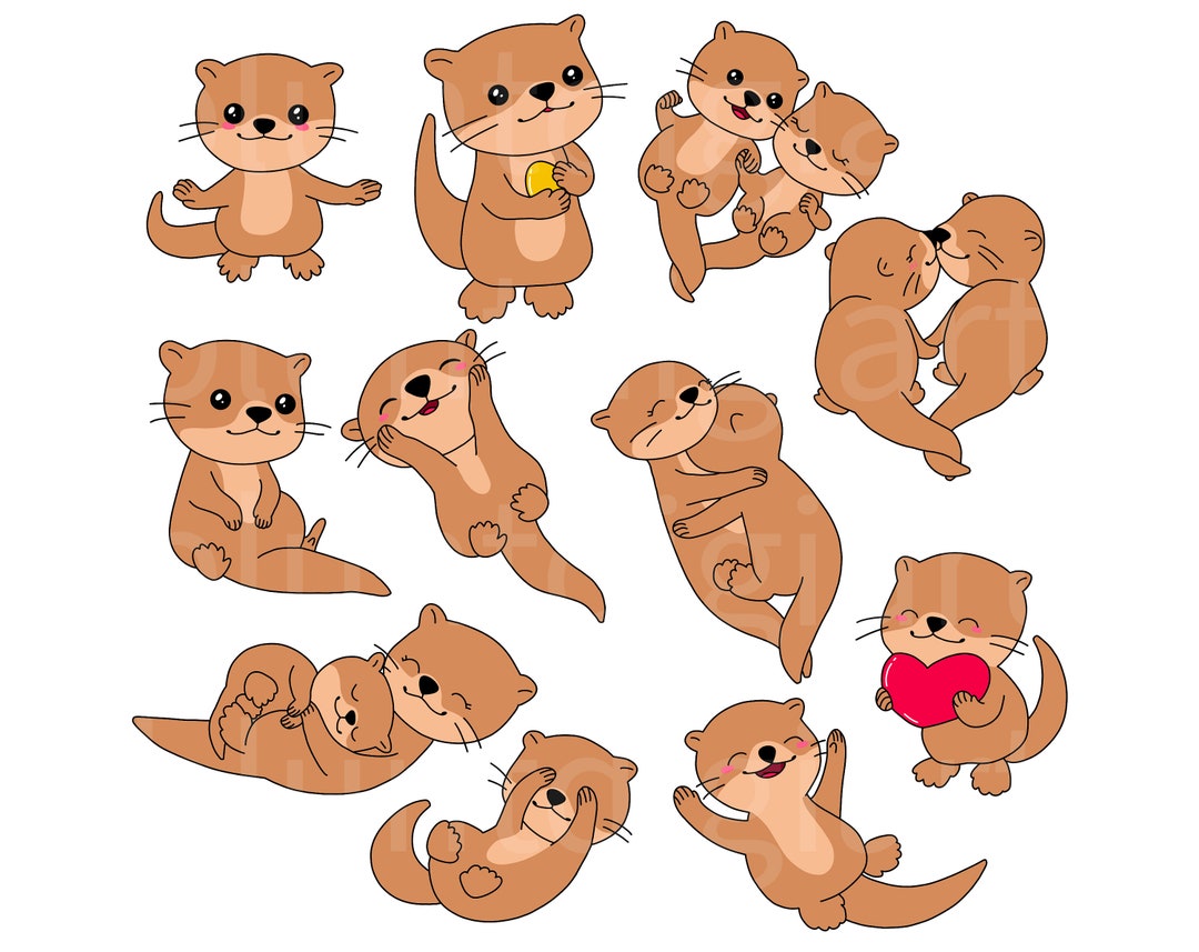 20 Cute Otter Clipart, Kawaii Clipart, Otter Planner, Planner Clipart ...